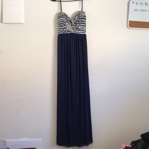 B Darlin | Dresses | Navy Blue Prom Dress With Rhinestones | Poshmark
